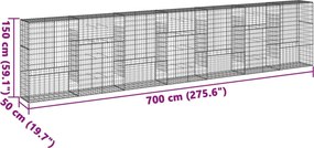Gabionový koš s víkem 700 x 50 x 150 cm pozinkované železo 3295160