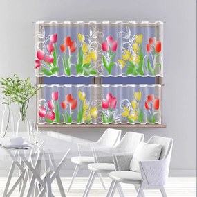 Žakárová záclona tulipány výška 120cm metráž bílá