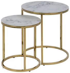 Dvojitý kulatý konferenční stolek 2 ks. Bílý mramor Zlato LANIMI