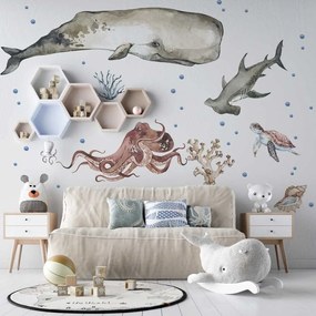 Gario Dětská nálepka na zeď Ocean - velryba, chobotnice, žralok a želva