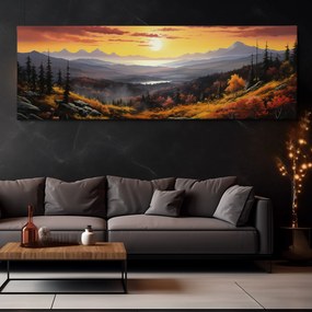 Obraz na plátně - Podzimní kopcovitá krajina s lesy FeelHappy.cz Velikost obrazu: 150 x 50 cm