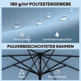 Kulatý slunečník Balkonový slunečník Plážový slunečník s trojitým naklápěním Klika 8 vzpěr Ø265 x 235H cm Nebesky modrý