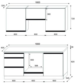 Kuchyňská linka MARINA 180 cm dub craft/lesklá bílá