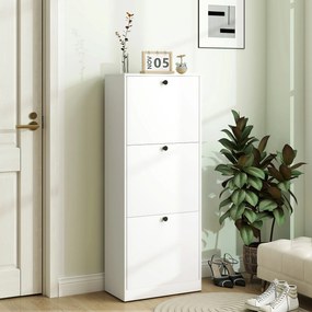 HOMCOM Botník se 3 Zásuvkami, Botník s Nastavitelnými Přihrádkami, Úzký Botník pro 12 Párů Bot 47 x 26 x 120 cm, Bílý