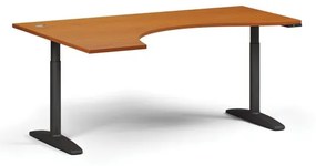 Výškově nastavitelný stůl OBOL, elektrický, 675-1325 mm, ergonomický levý, deska 1800x1200 mm, černá zaoblená podnož, třešeň