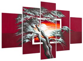 Moderní obraz stromu a východu slunce (150x105 cm)