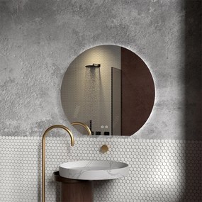 Mereo, Mereo Zrcadlo kulaté s rovnou hranou 800x740 mm, ambientní LED osvětlení a odmlžování, MER-CN185