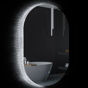 kleankin oválné osvětlené LED nástěnné zrcadlo do koupelny 81 x 51 cm, 3 barvy, nastavitelná jasnost, dotykový spínač, průhledné