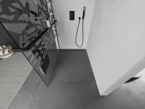 Mexen Kioto+ L, sprchová zástěna Walk-In s poličkou a ramínkem 100 x 200 cm, 8mm čiré sklo bílý vzor, ​​černý profil, 800-100-123-70-85
