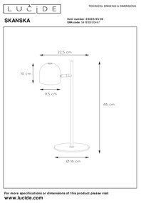 Lucide 03603/05/30 stolní LED lampa Skanska černá, 5W, 3000K, 46cm