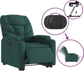 Elektrické zvedací polohovací křeslo tmavě zelené textil 3204626