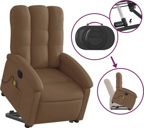 Elektrické zvedací masážní polohovací křeslo hnědé textil 3204132