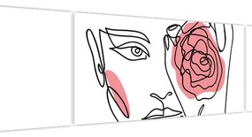 Obraz - Line art obličej s růží (170x50 cm)