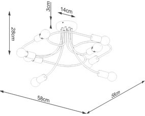 Stropní svítidlo Levar 8, černé tělo svítidla