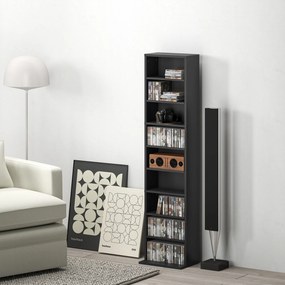 HOMCOM knihovna s 9 policemi pro 260 CD, moderní design, CD regál z dřevotřísky, 33x24x140 cm, černá