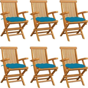 vidaXL Zahradní židle s mi poduškami 6 ks masivní teak [3062558] Barva: Světle modrá