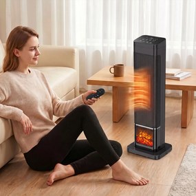 HOMCOM keramický teplovzdušný ventilátor s efektem plamene, 2000 W