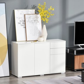 HOMCOM Příborník bílý Komoda se 2 zásuvkami a 3 dvířky, víceúčelová skříň, skříňka na dokumenty, 117x36x74cm