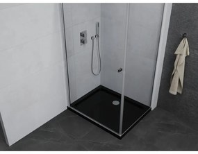 Mexen Pretoria sprchový kout s otočnými dveřmi 90 x 100 cm, průhledné, Chromovaná + vanička do sprchového kouta Flat, Černá - 85