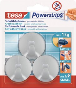 tesa Samolepicí háčky Powerstrips S malé kruhové, matný chrom, 3 ks