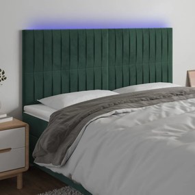 Čelo postele s LED tmavě zelená 180x5x118/128 cm samet 3122725