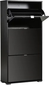 HOMCOM Skříň na boty, botníková police se 3 skládacími dveřmi, 3 přihrádky, dřevěná, 60Š x 26H x 124V cm, lesklá černá