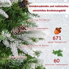 Costway 190 cm Umělý vánoční stromeček se světly a sněhem Umělý vánoční stromek