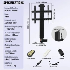 Motorizovaný TV zdvih Délka zdvihu 71,1 cm