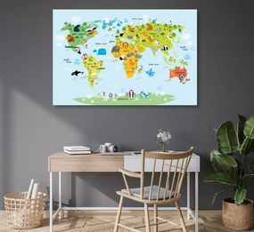 Obraz dětská mapa světa se zvířátky Varianta: 90x60