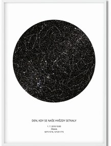 Hvězdná mapa Vašeho životního okamžiku Rozměr plakátu: 50 x 70 cm, Barva pozadí: Vesmírná, Volba rámu: Černý dřevěný rám