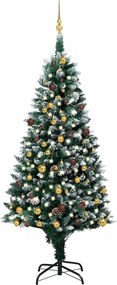 vidaXL Umělý vánoční stromek LED osvětlení sada koulí a šišky 210 cm [3077618] Barva: Bílá