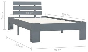 vidaXL Marketos Rám postele šedý masivní borové dřevo 90 x 200 cm