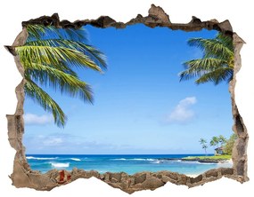 Wallmuralia Díra 3D ve zdi nálepka Tropická pláž 95x64 cm