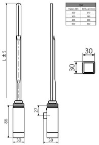Sapho, ONE topná tyč s termostatem, 400W, chrom, ONE-C-400