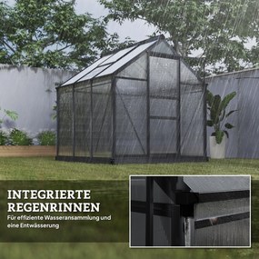 Zahradní skleník Outsunny z polykarbonátu 3,65 m² hliníkový skleník pro zahradu 190 x 192 x 201 cm odolný vůči UV záření, se zpevněným základem, okap…
