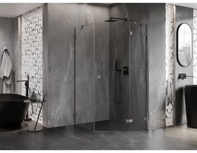 Mexen Lunar, pětiúhelníkový sprchový kout s pravým sklonem 90 x 100 cm, 8mm čiré sklo, pistolově šedý kartáčovaný - 831-090P-100L-66-00-P