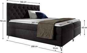 Boxspringová postel, 140x200, černá látka Velvet, GULIETTE + dárek
