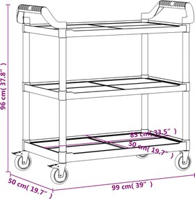 vidaXL 3patrový vozík 99 x 50 x 96 cm hliník [30318] Barva: Černá