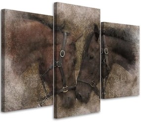 Gario Obraz na plátně Dva hnědí koně - 3 dílný Rozměry: 60 x 40 cm