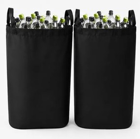 koš na prádlo, objem 100+ l, s víkem, 2 odnímatelné tašky, látka/bambus, 75x43x32 cm, černá/přírodní, Dekorino KP20260003