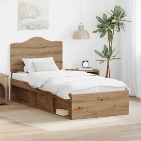 Rám postele Umělecký dub 90 x 200 cm Masivní borové dřevo 3413361