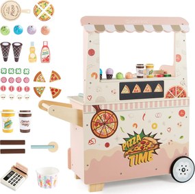 Costway Dětský pizza Food Truck Dřevěný vozík na občerstvení na hraní rolí