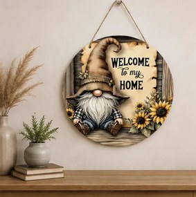 dekorace na zeď, dřevo, 15x15 cm, Boho styl s trpaslíkem, Dekorino DZ20260007