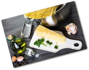 Wallmuralia Kuchyňská deska velká skleněná Těstoviny s česnekem 80x52 cm