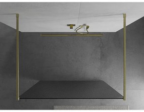 Mexen Kioto, sprchová zástěna Walk-In 100 x 200 cm, 8mm sklo s žebrovým vzorem, zlatý matný profil, 800-100-002-55-09