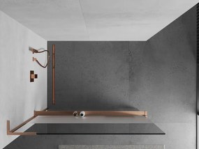 Mexen Kioto+ L, sprchová zástěna Walk-In s poličkou a věšákem 90 x 200 cm, 8mm čiré sklo-námraza, měděný matný profil, 800-090-123-65-35