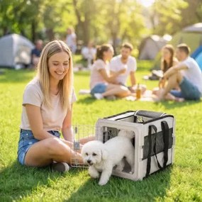 PawHut skládací přepravní taška pro kočku a psa 300D látka do 10 kg 49,5 x 34 x 35,5 cm šedá