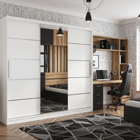 Šatní skříň 232 cm Belini bílý mat s posuvnými dveřmi zrcadlem a zásuvkami  MBP SZP8/0/1W/2W1L/0/KLAL