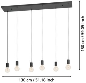 Eglo 390268 - Lustr na lanku HUEBRO 6xE27/40W/230V černá
