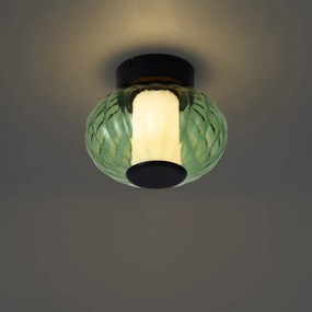 Designové stropní svítidlo černé 18cm se zeleným sklem vč. 3-stupňové stmívatelné LED - Margherite